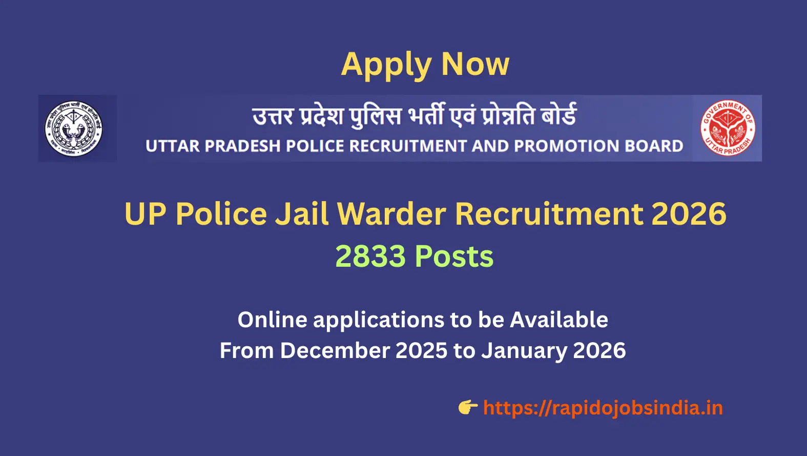 UP Police Jail Warder Recruitment 2026, No. of Posts - 2833 | Apply Now ...