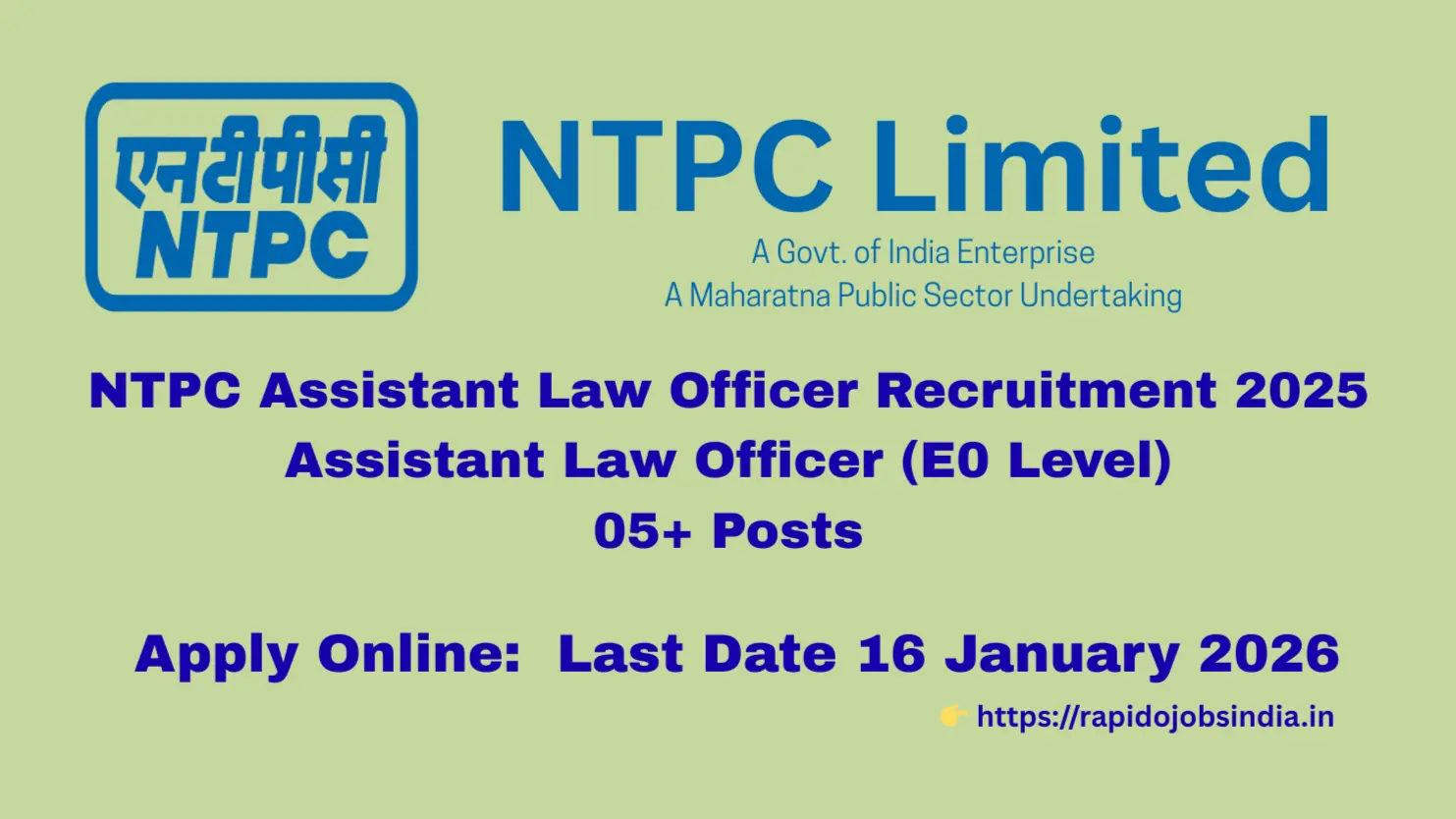 NTPC Assistant Law Officer Recruitment 2026, Last Date - 16 Jan 2026 ...