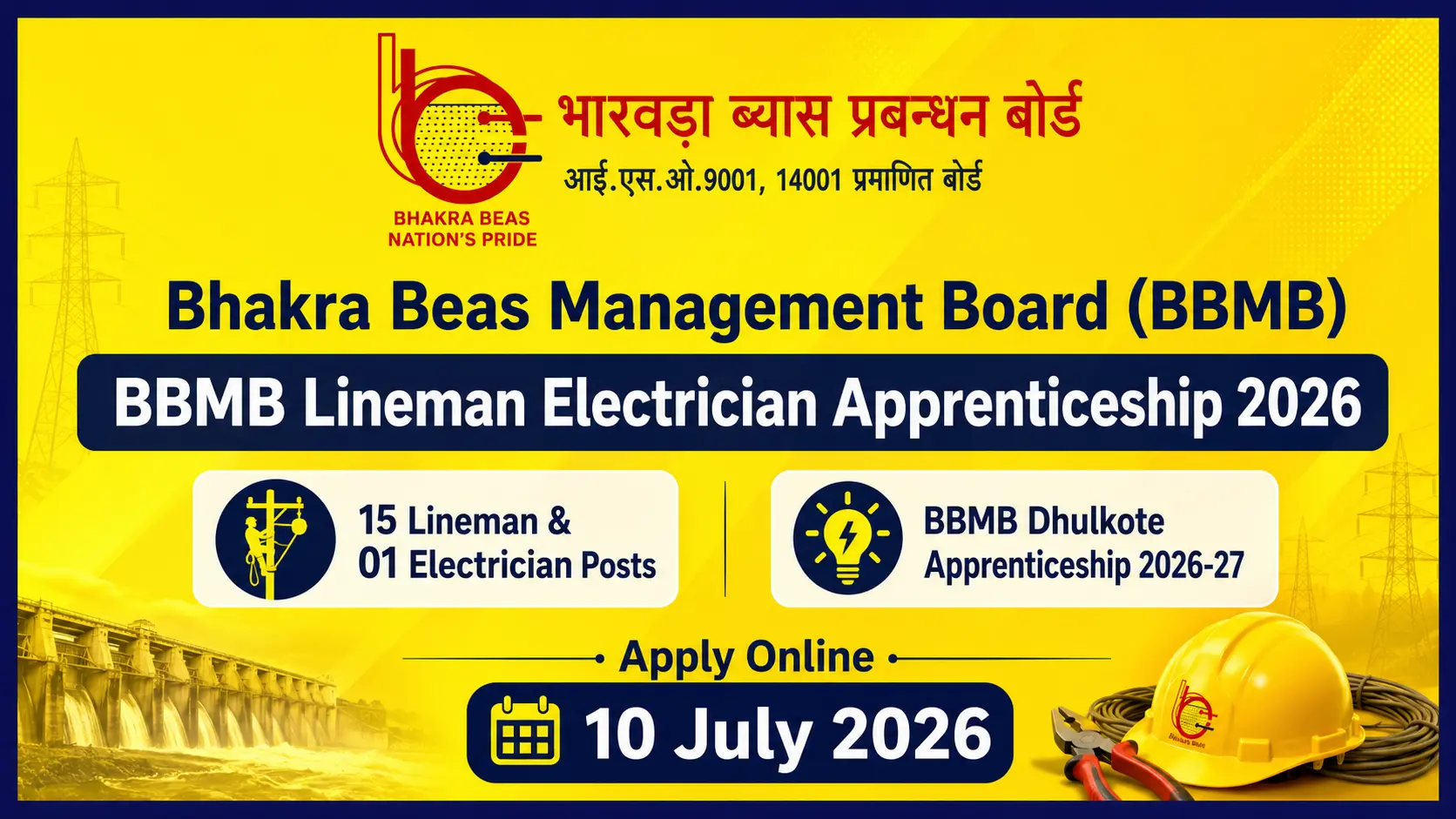 BBMB Lineman Electrician Apprenticeship 2026– Apply Online for 16 ...